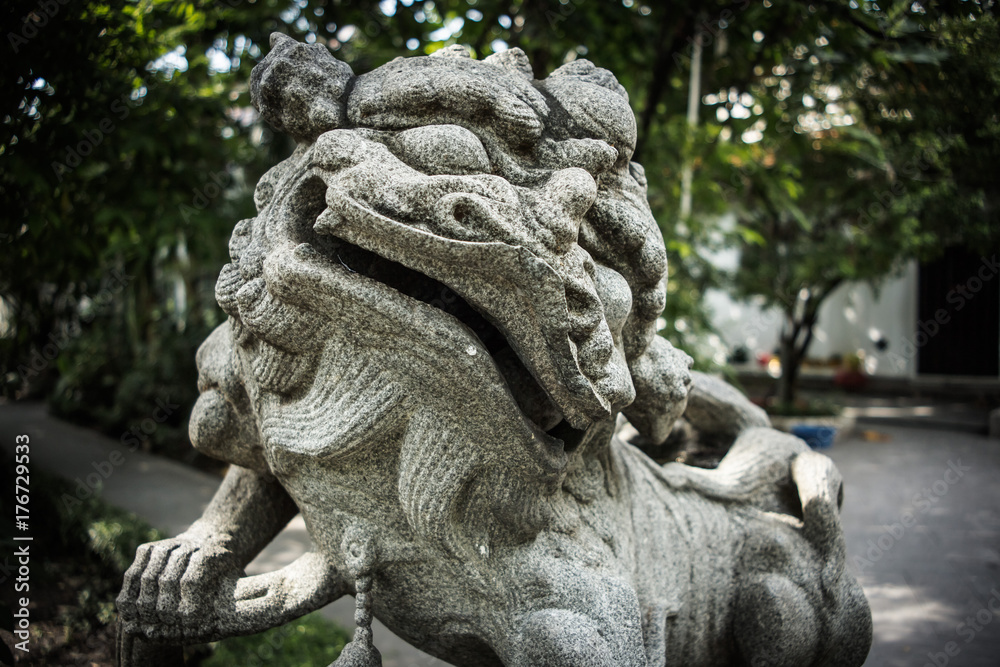 Bangkok Thailand: guardian dogs at Wat Nang Chee Chotikaram Temple ...