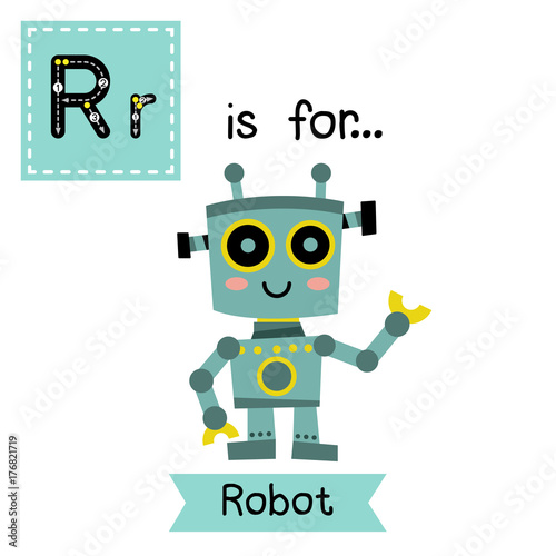 Cute children ABC alphabet R letter tracing flashcard of Robot for kids ...