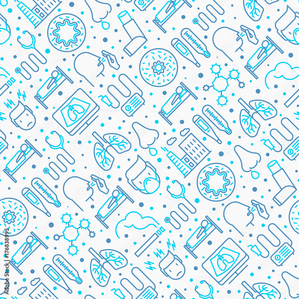 Bronchitis seamless pattern with thin line icons of symptoms and ...