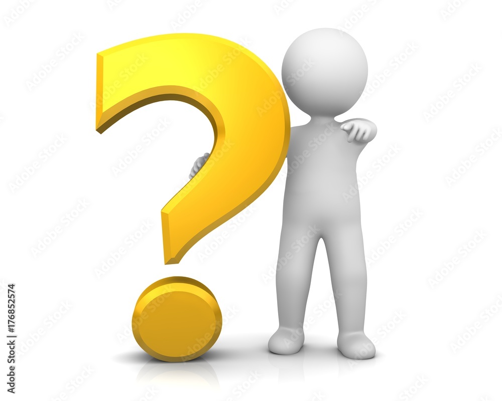 question mark gold yellow 3d interrogation point with stick man ...