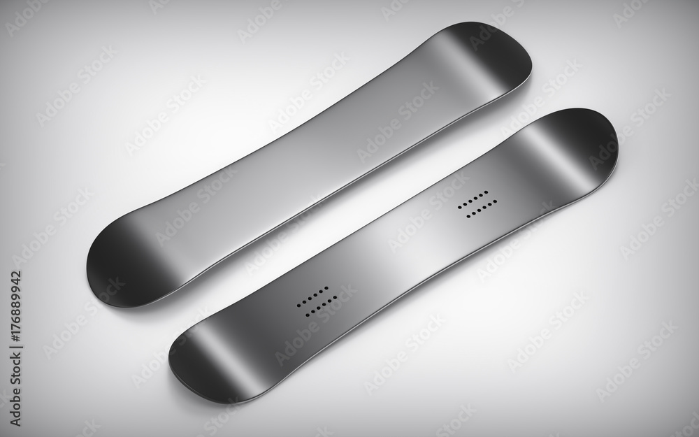 Two black snowboards on top and bottom, a mockup for your design. Clear ...