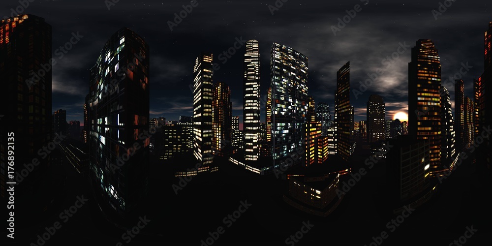 HDRI. Equirectangular projection. Spherical panorama., Night city ...