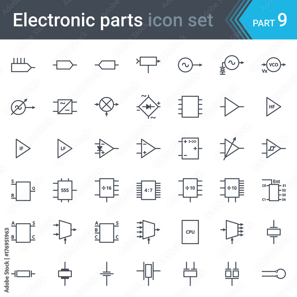 Vector de Stock Complete vector set of electric and electronic circuit diagram symbols and ...