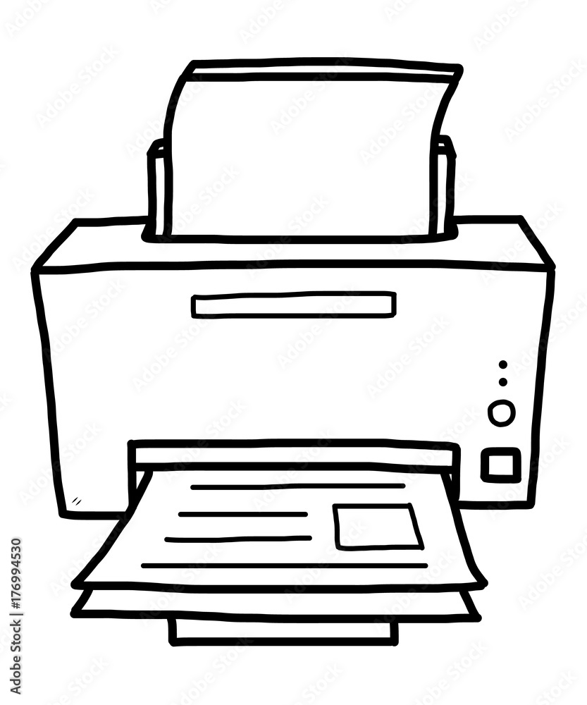 printer / cartoon vector and illustration, black and white, hand drawn ...