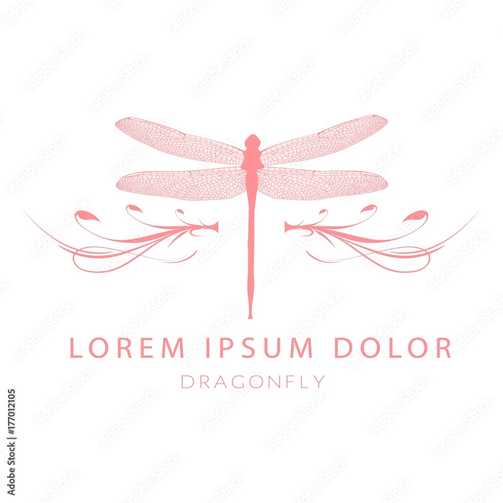 Dragonfly Logo Design Template. Vector illustration of pink dragonfly ...