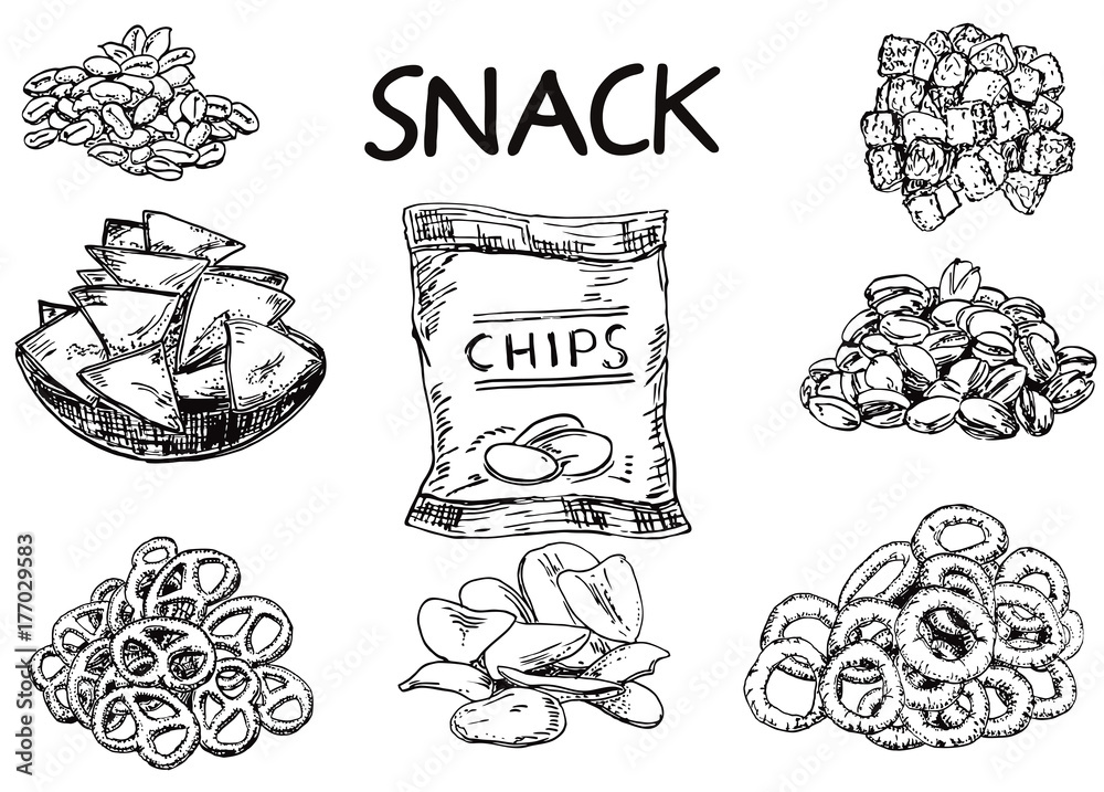Vector ink hand drawn sketch style snack set Stock Vector | Adobe Stock