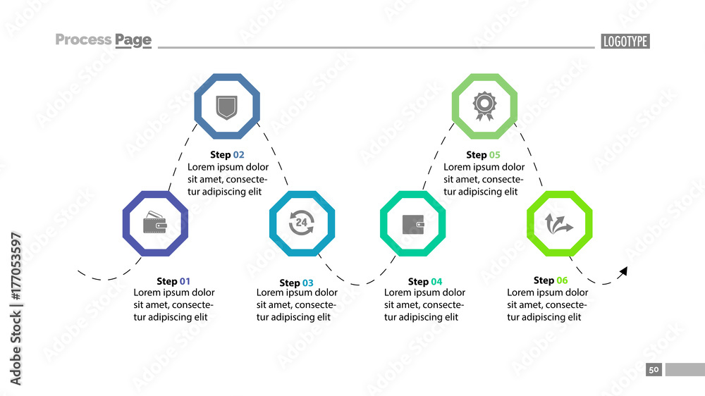 Six Step Process Chart Slide Template Stock Vector | Adobe Stock