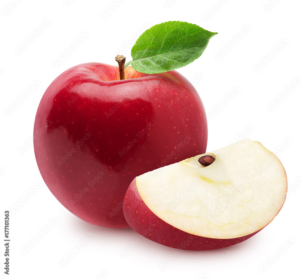 Isolated apples. Whole red, pink apple fruit with slice isolated on ...