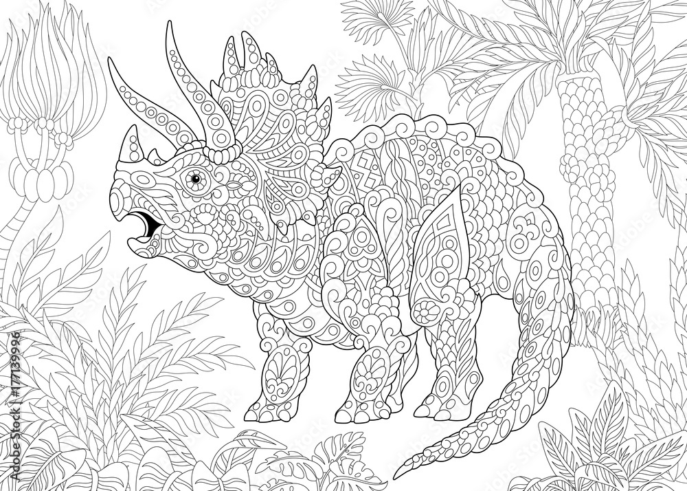 Coloring page of triceratops dinosaur living at the end of the ...