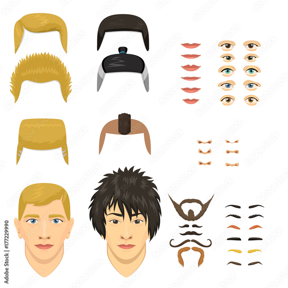 Man face emotions constructor parts eyes, nose, lips, beard, mustache ...