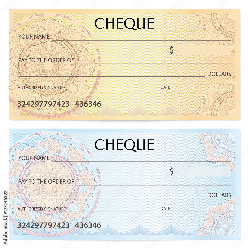 Check (cheque), Chequebook template. Guilloche pattern with watermark ...