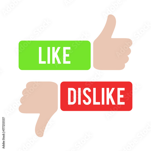 Thumbs up and thumbs down, like and dislike concept. Love, hate, for ...