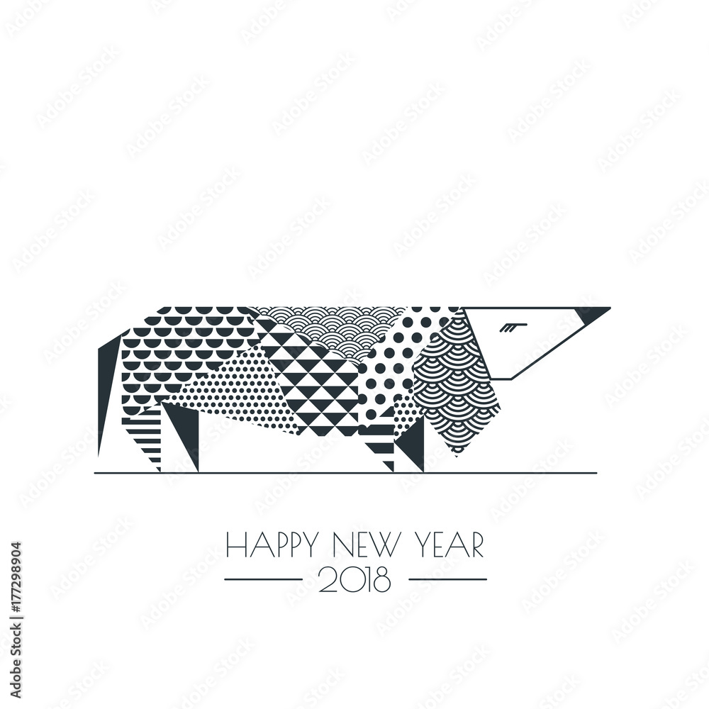 Vector black white illustration of dachshund dog with abstract ...