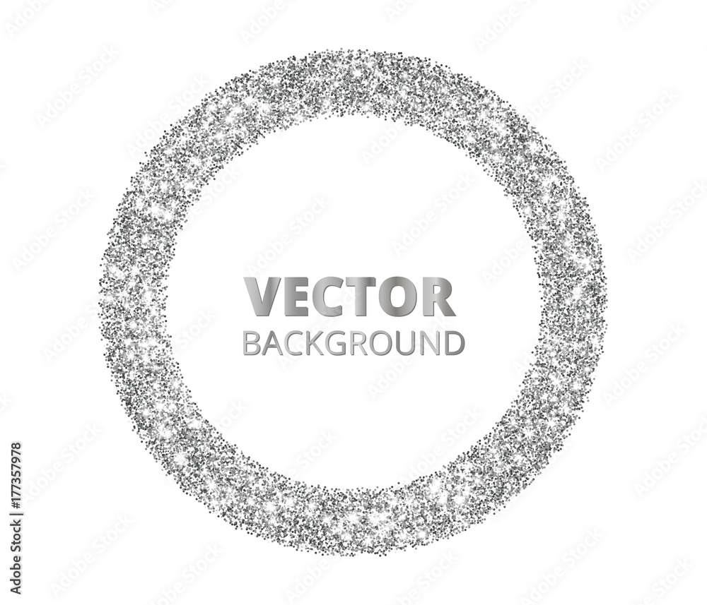 Festive silver sparkle background. Glitter border, circle spotted frame ...