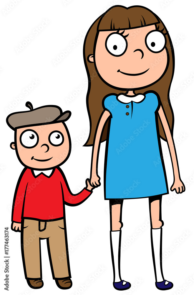 Cartoon vector illustration of kids, brother and sister, children Stock ...