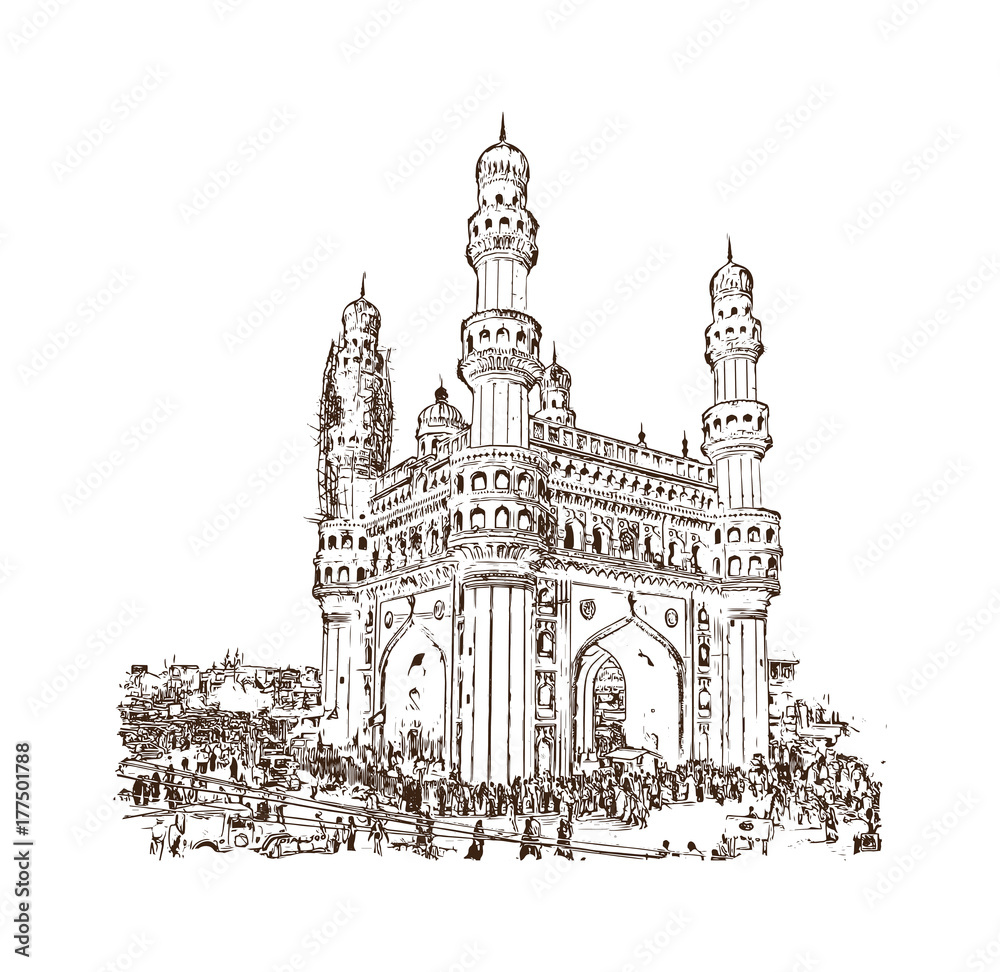 Sketch of Charminar Hyderabad Telangana India in vector illustration ...