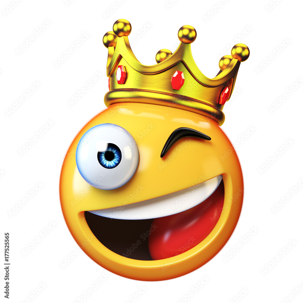 King emoji isolated on white background, emoticon wearing crown 3d ...