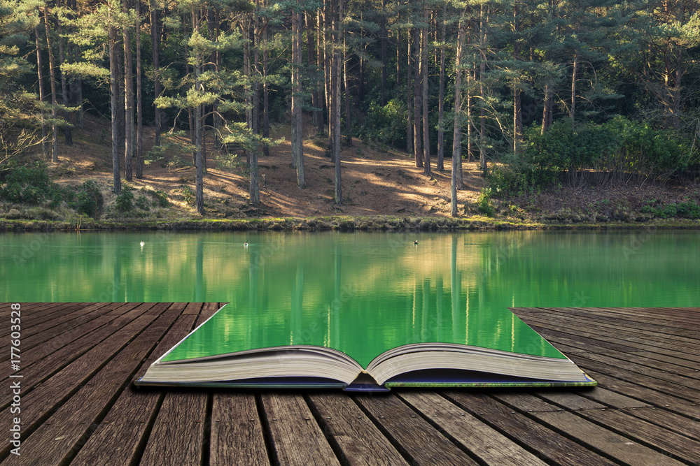 Beautiful vibrant landscape image of old clay pit quarry lake with ...