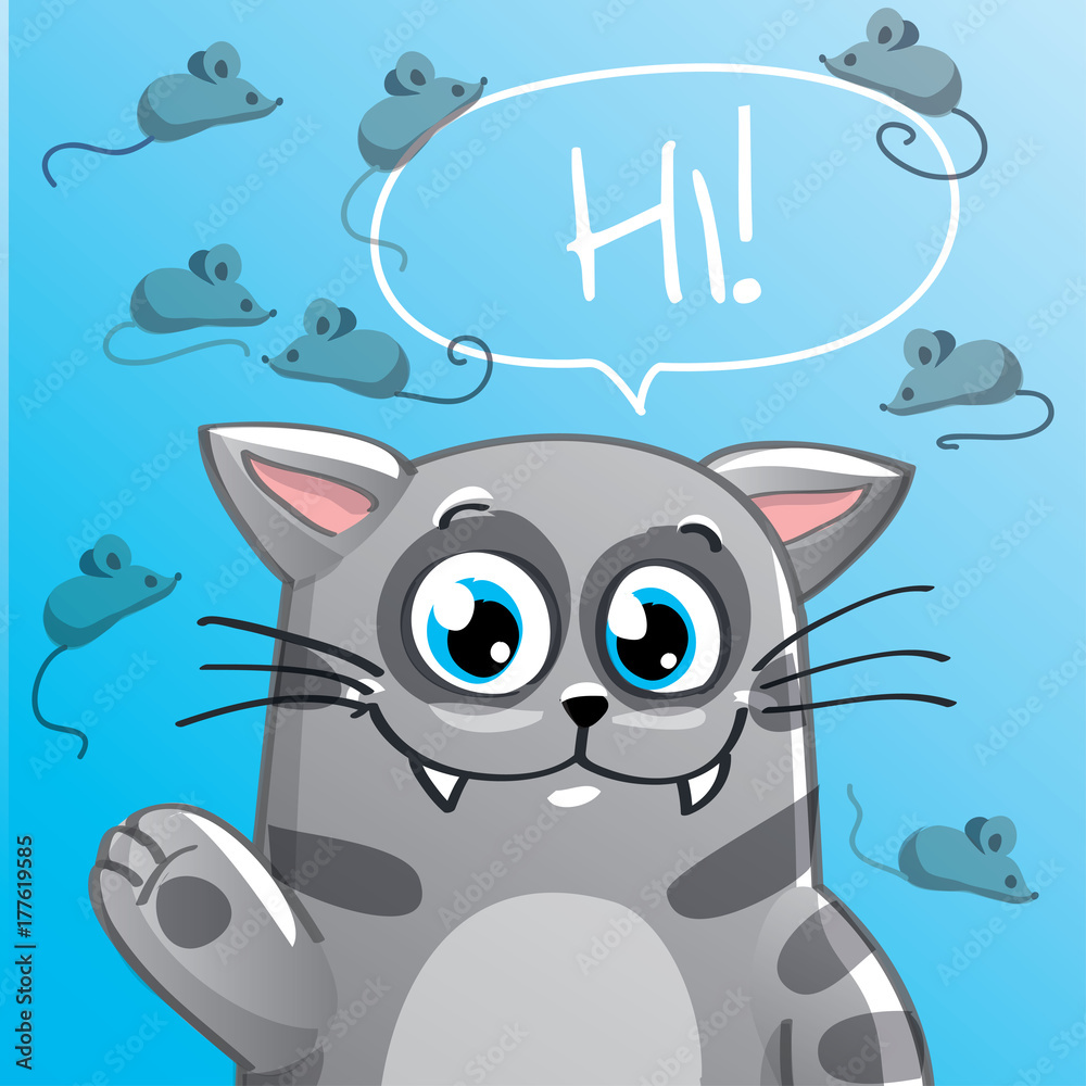 Vector illustration of cartoon cat. Hi Stock Vector | Adobe Stock