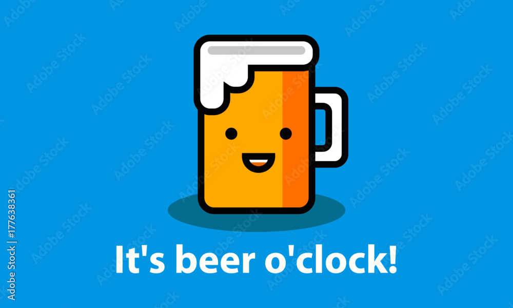 It's Beer O Clock! (Line Art in Flat Style Vector Illustration Quote ...