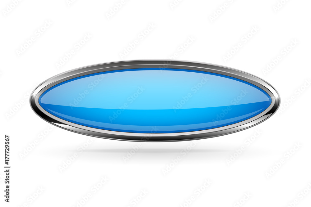 Oval blue button with bold chrome frame. 3d shiny icon Stock Vector ...