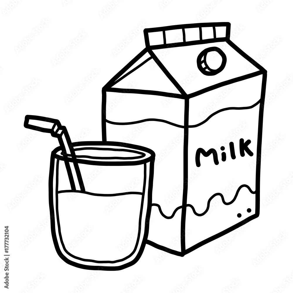 milk / cartoon vector and illustration, black and white, hand drawn ...