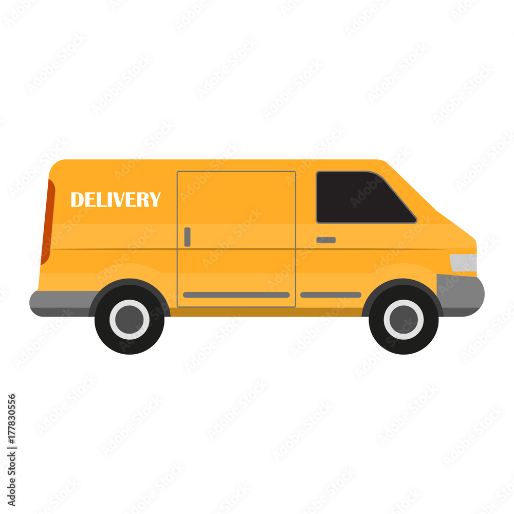 Cargo van. Yellow delivery truck on white background. Commercial ...