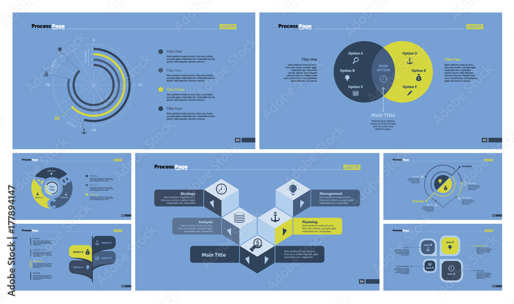 Seven Production Slide Templates Set Stock Vector | Adobe Stock