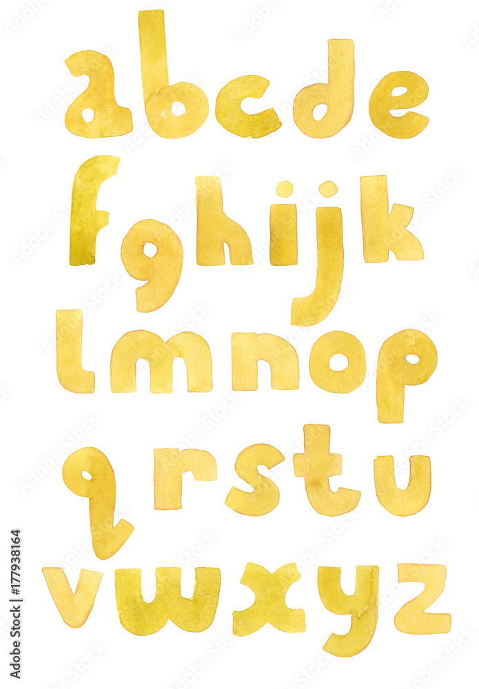 Large grainy watercolor bright lowercase letters. Bold alphabet ...