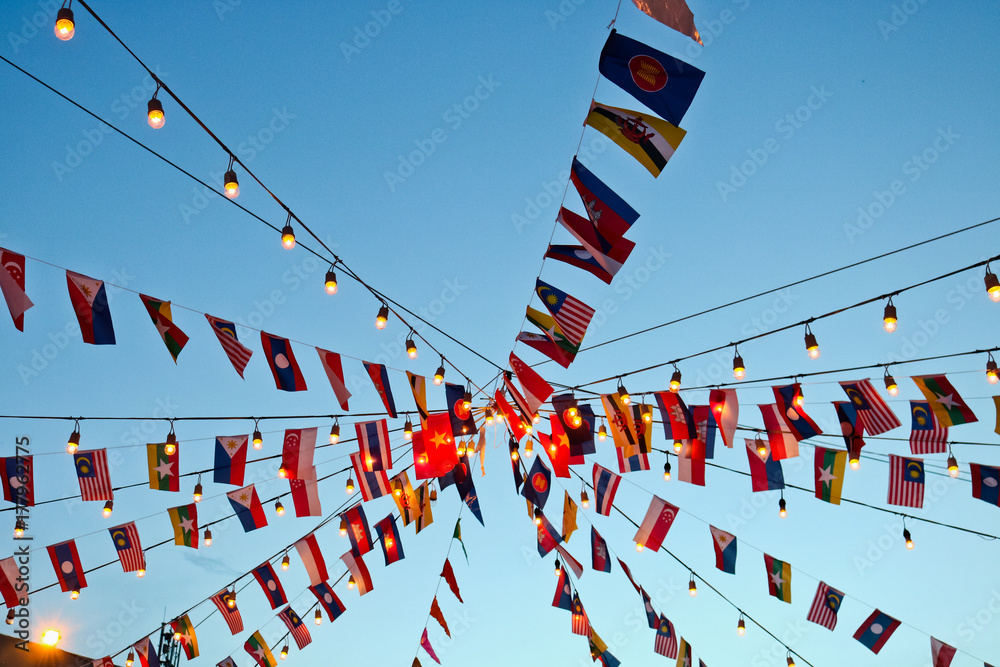 Different Flags of Southeast Asia countries, AEC, ASEAN Economic Community. That includes ...
