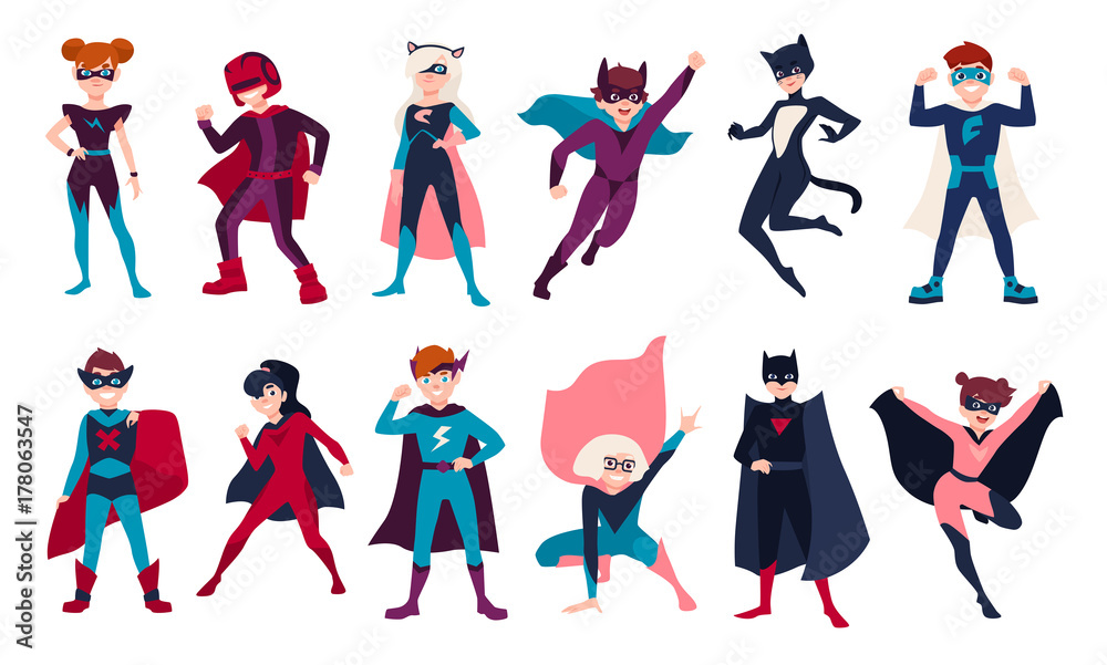 Bundle of kids superheroes. Bundle of boys and girls with super powers ...
