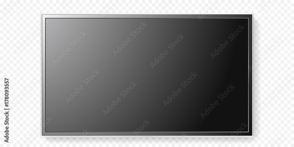 LCD TV screen isolated on transparent background. Vector flat black ...