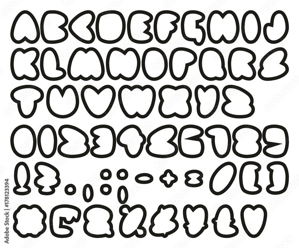 Fat Bubble Outline Simple Freehand Vector Font with Uppercase Letters ...