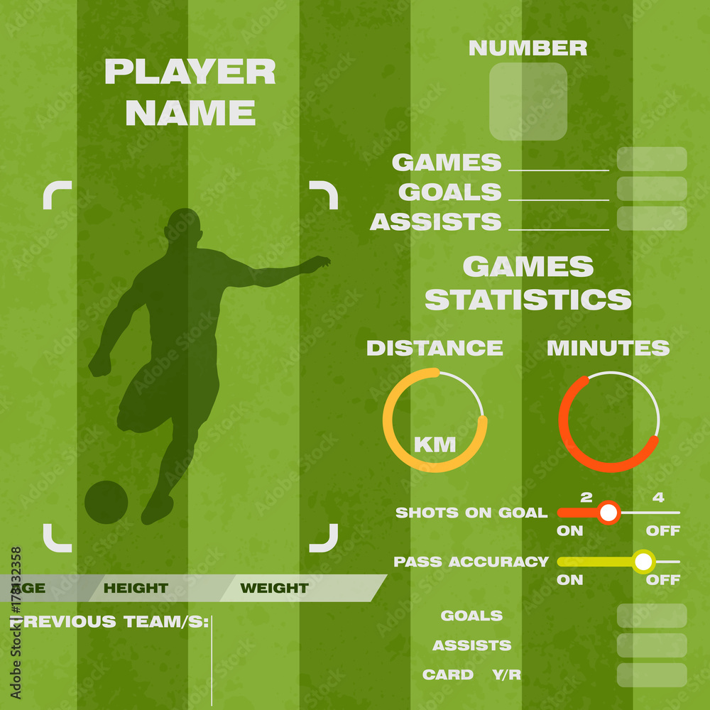Football soccer player statistic vector illustration template on grass ...