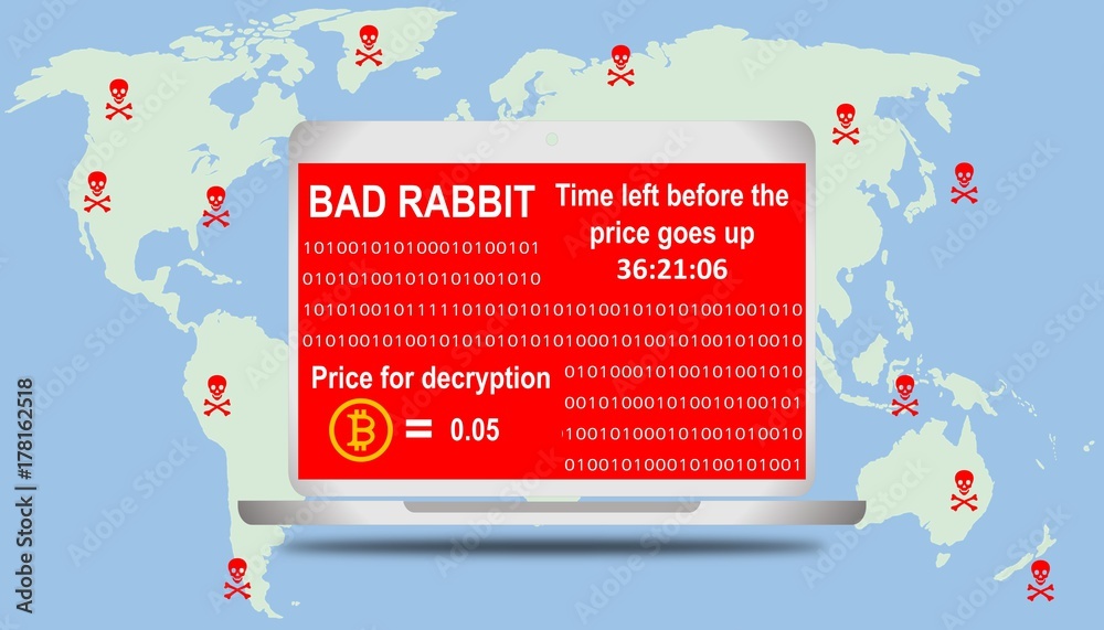 Cyber security concept. Illustration of bad rabbit ransomware malware ...
