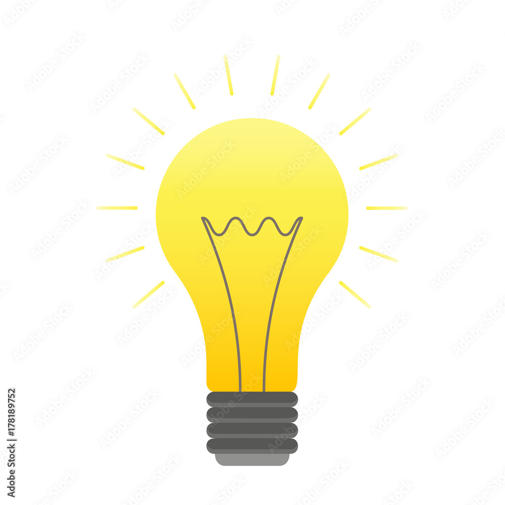 Vector color lightbulb icon, bright cartoon bulb. Orange lightbulb with ...