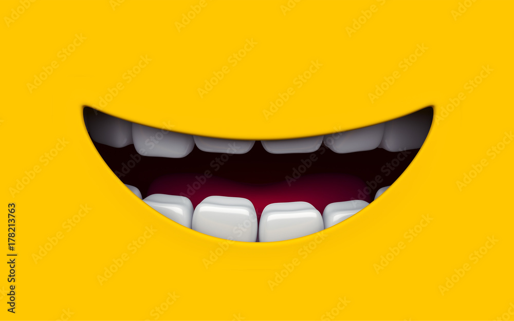 Mouth of character on a yellow background. Mimicry face of a cartoon ...