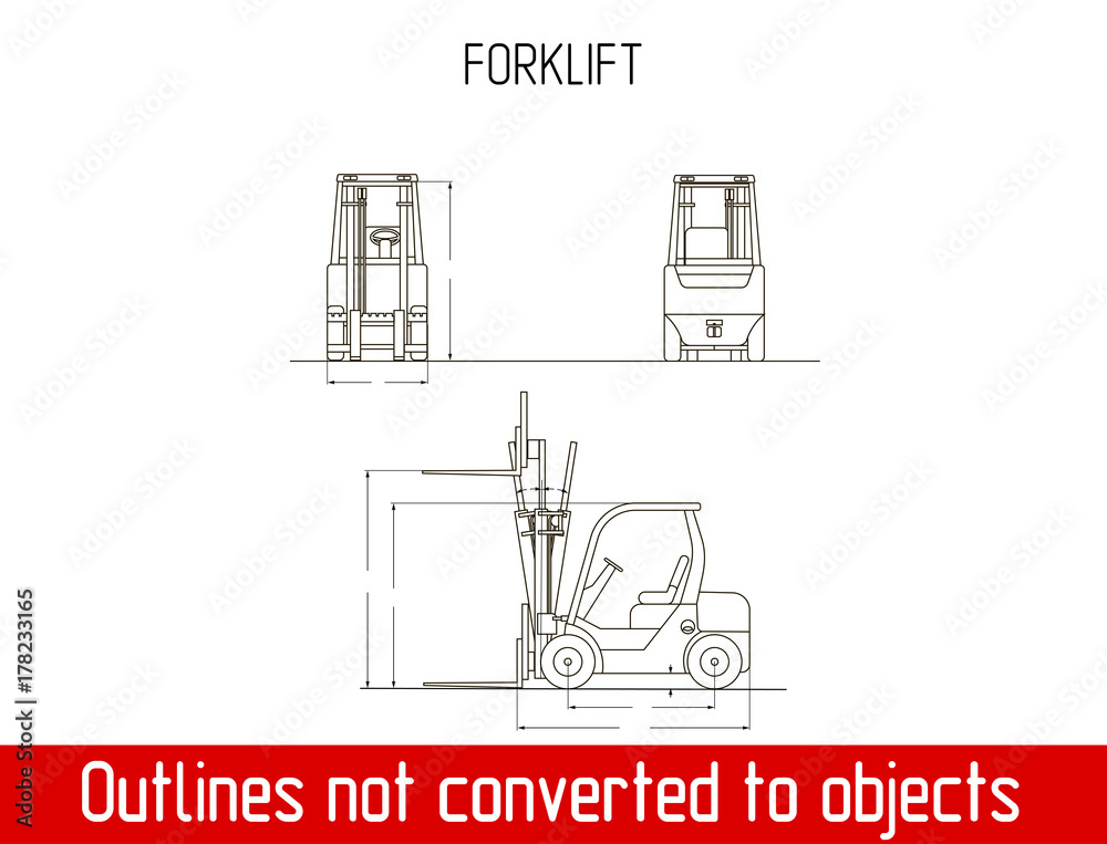 typical Forklift overall dimensions outline blueprint template Stock ...