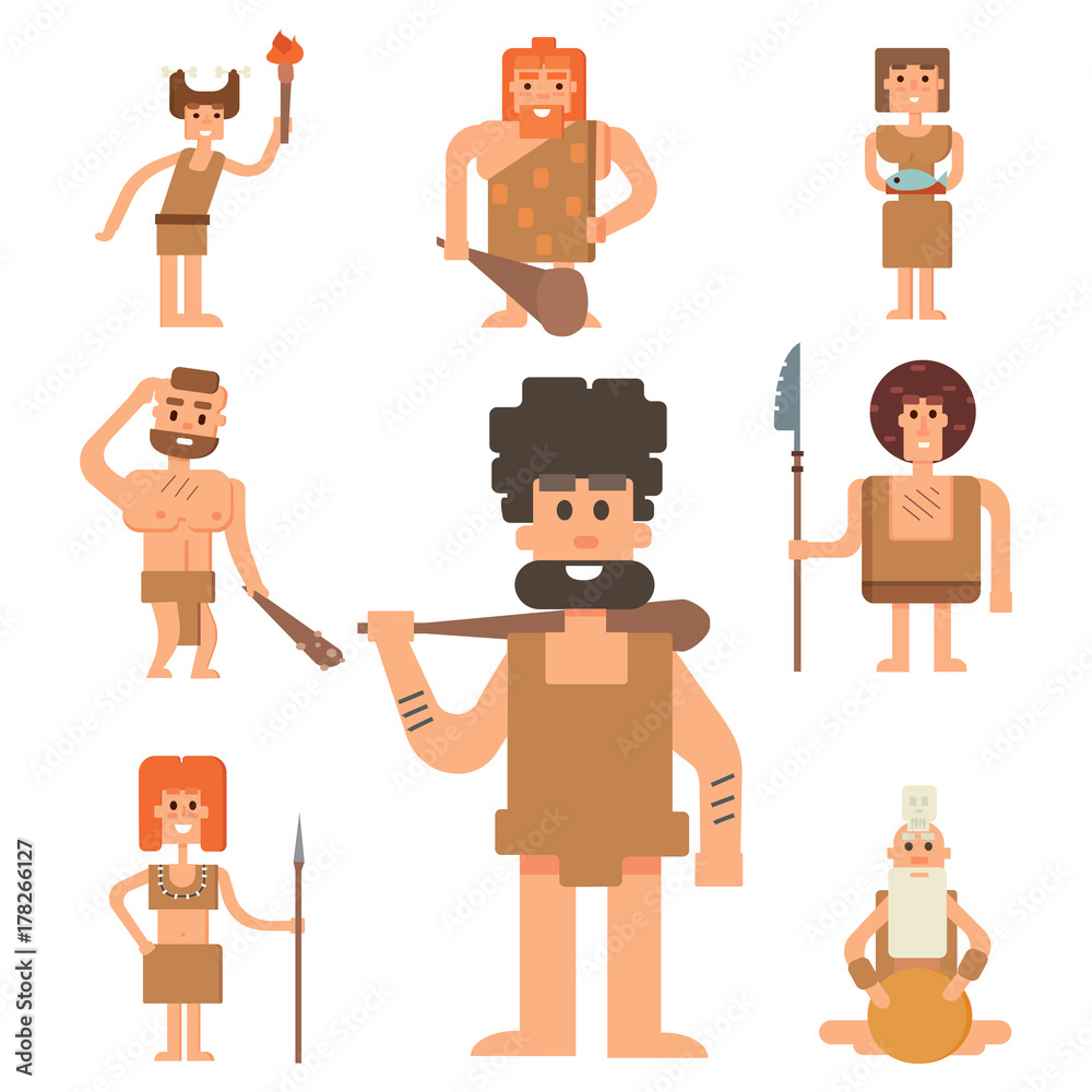 Caveman primitive stone age cartoon neanderthal people character ...