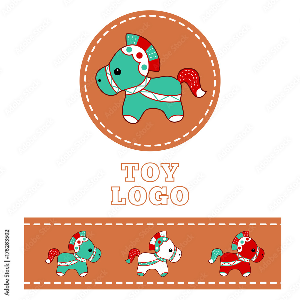 Toy shop logo - cute cartoon colorful pony horse label, vector ...