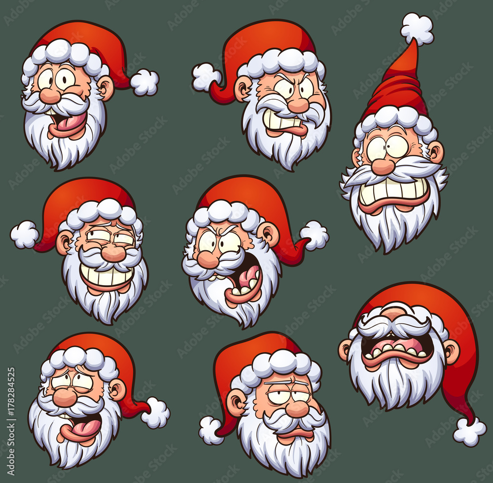 Cartoon Santa Claus emoticons. Vector clip art illustration with simple ...