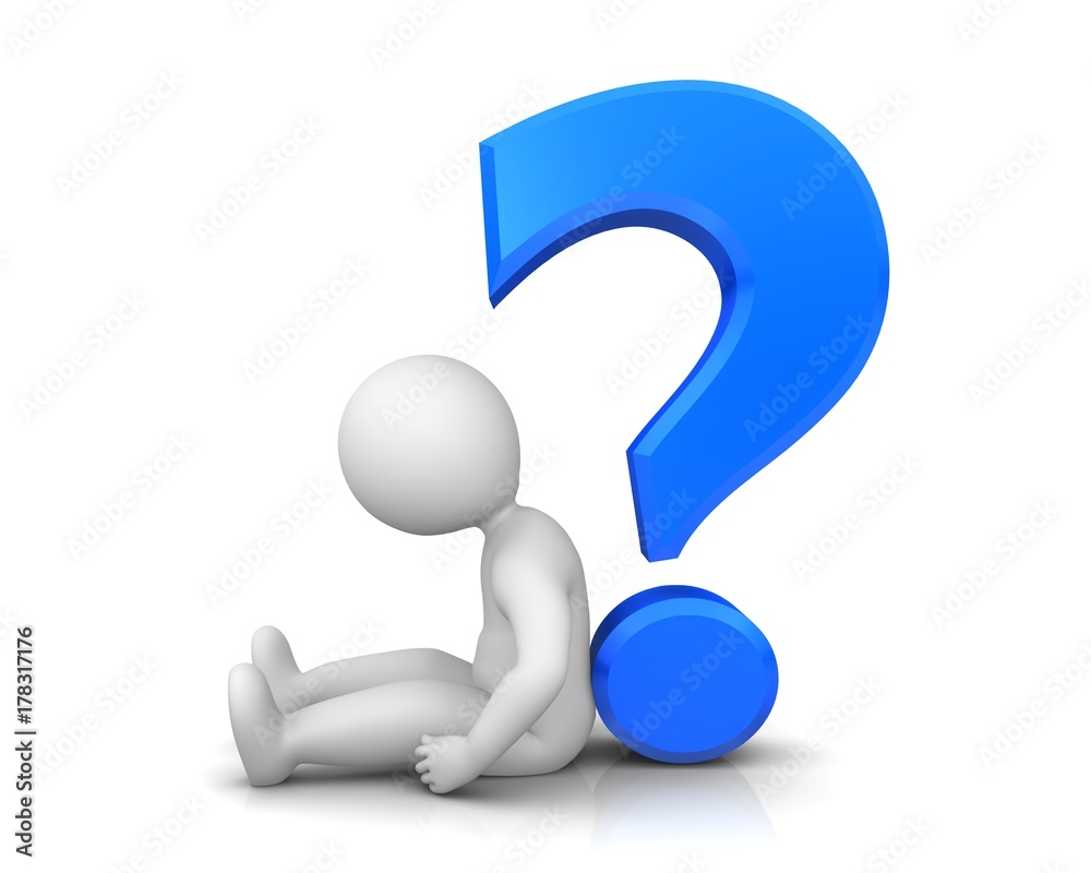 sad man sadness question mark blue 3d sign symbol icon burn out sign ...