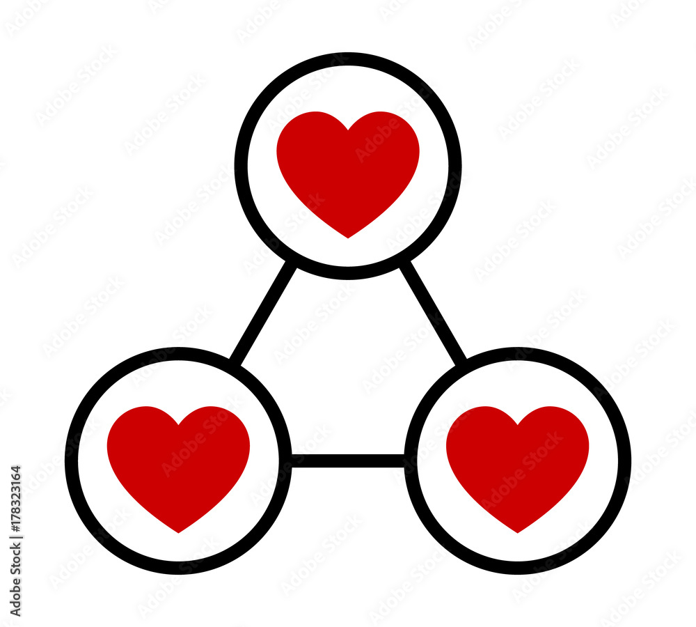 Love triangle or polygamy / polygamous relationship flat vector icon ...