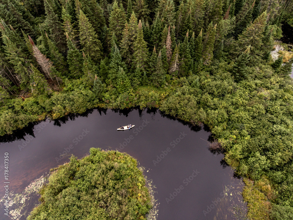 Wild Forest Canada aearial view kayak kayaking canoe canoeing boat ...