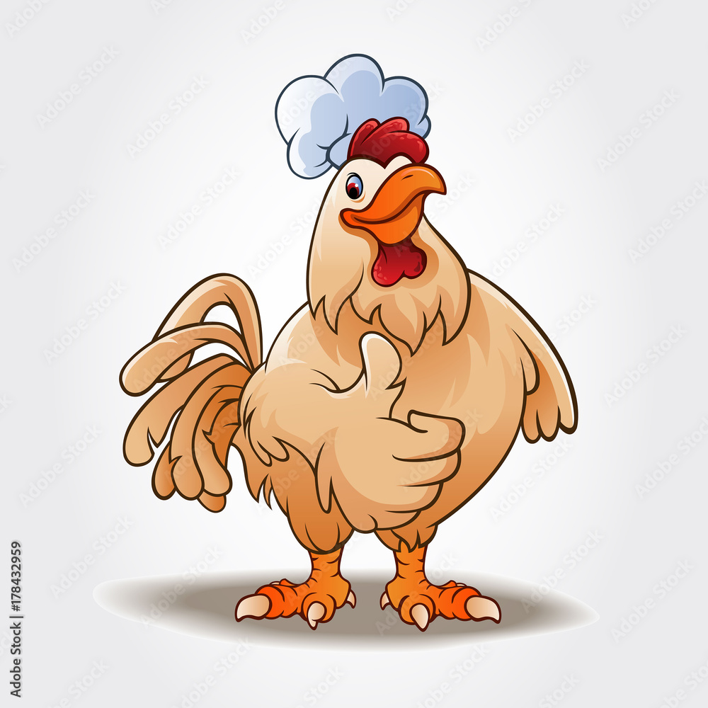 A happy funny Cartoon Chef Rooster chicken giving a thumbs up. Cartoon ...