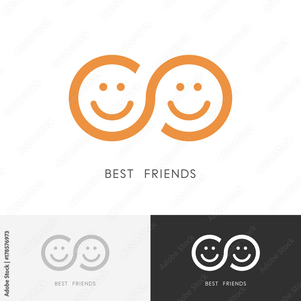 Vector de Stock Best friends logo - two smiling faces and infinity ...