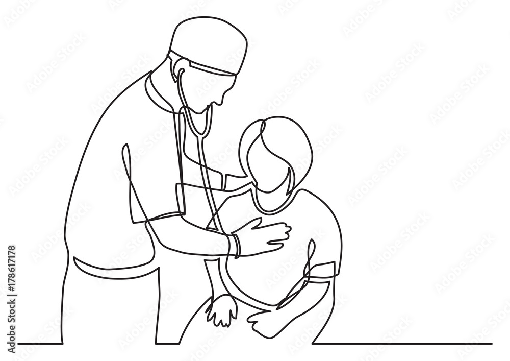 continuous line drawing of doctor examining female patient Stock Vector ...