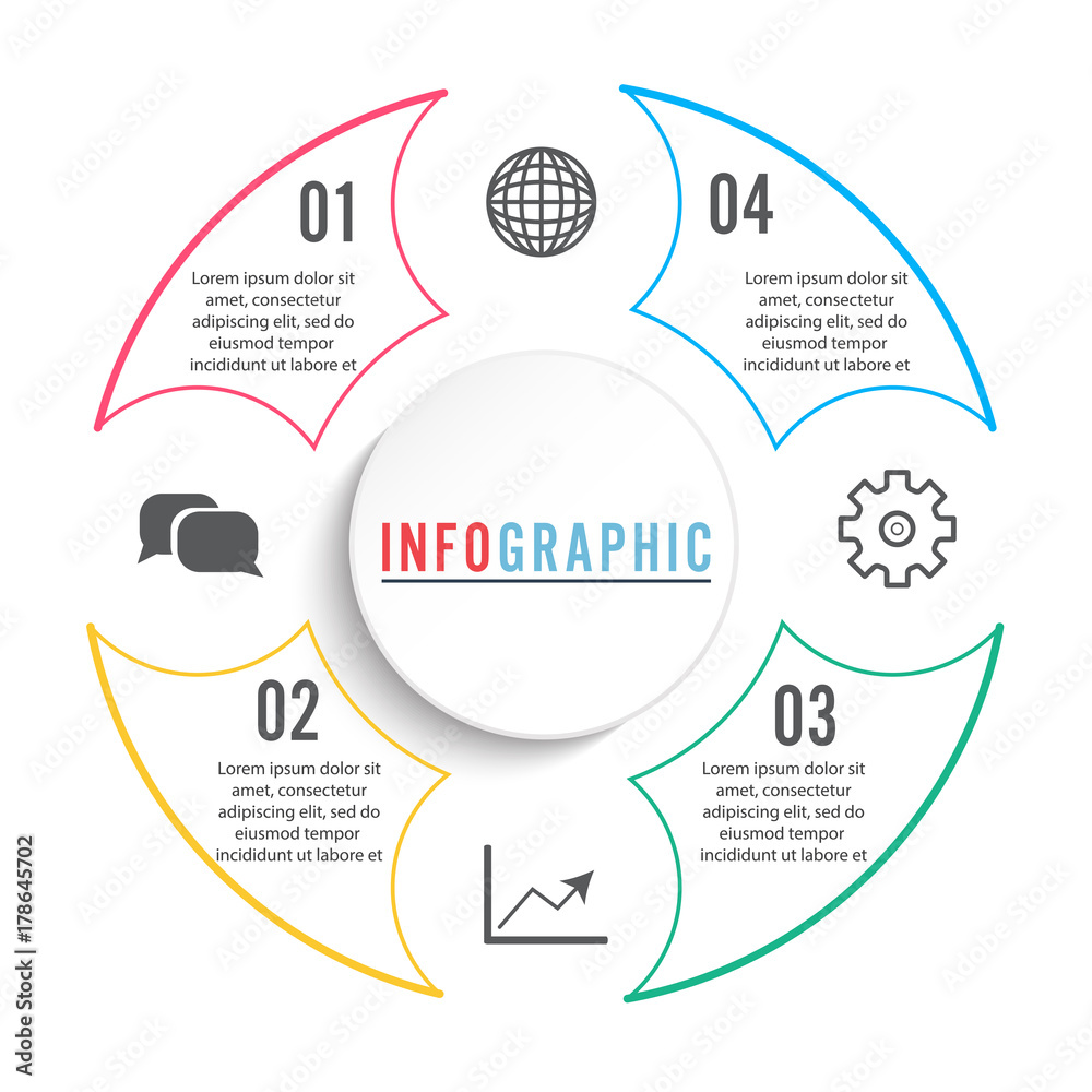 Vector infographic circle template with 4 steps, parts, options, sectors, stages. Can be used ...