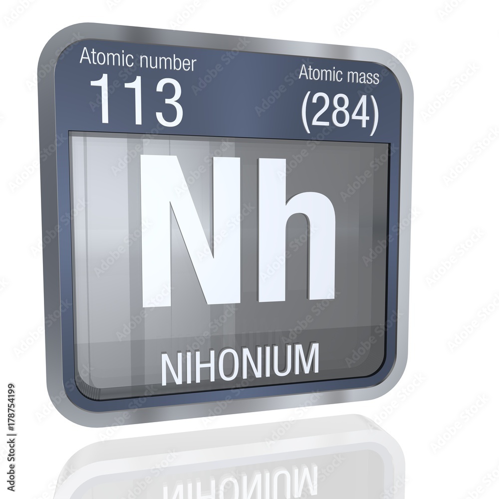 Nihonium symbol in square shape with metallic border and transparent ...