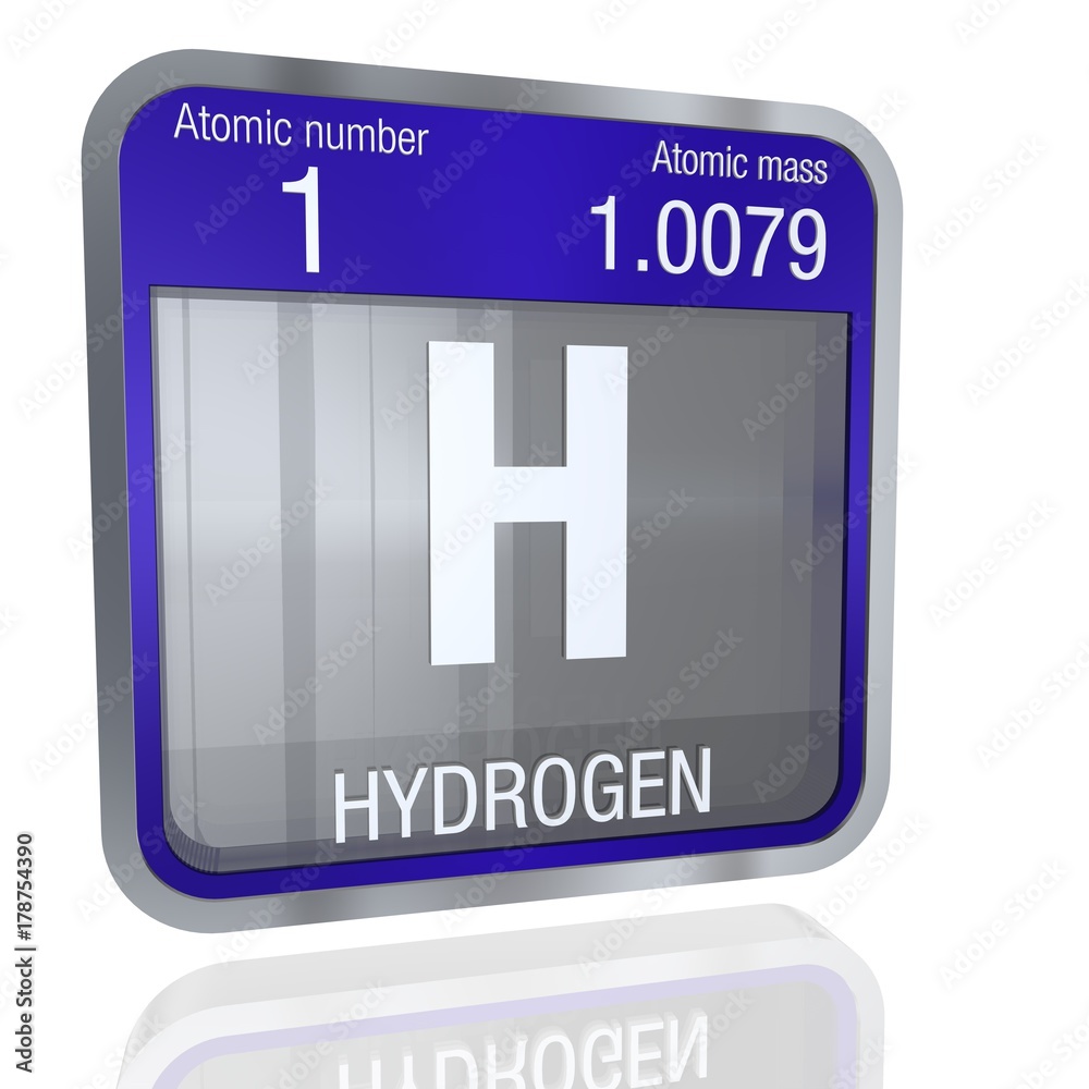 Hydrogen symbol in square shape with metallic border and transparent ...